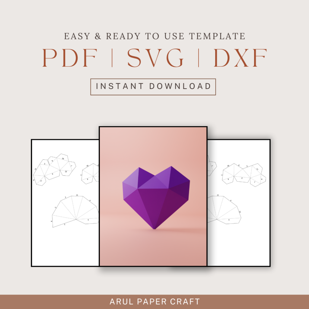 Low Poly Heart Template | 3D Heart Lowpoly Craft | Arul Papercraft