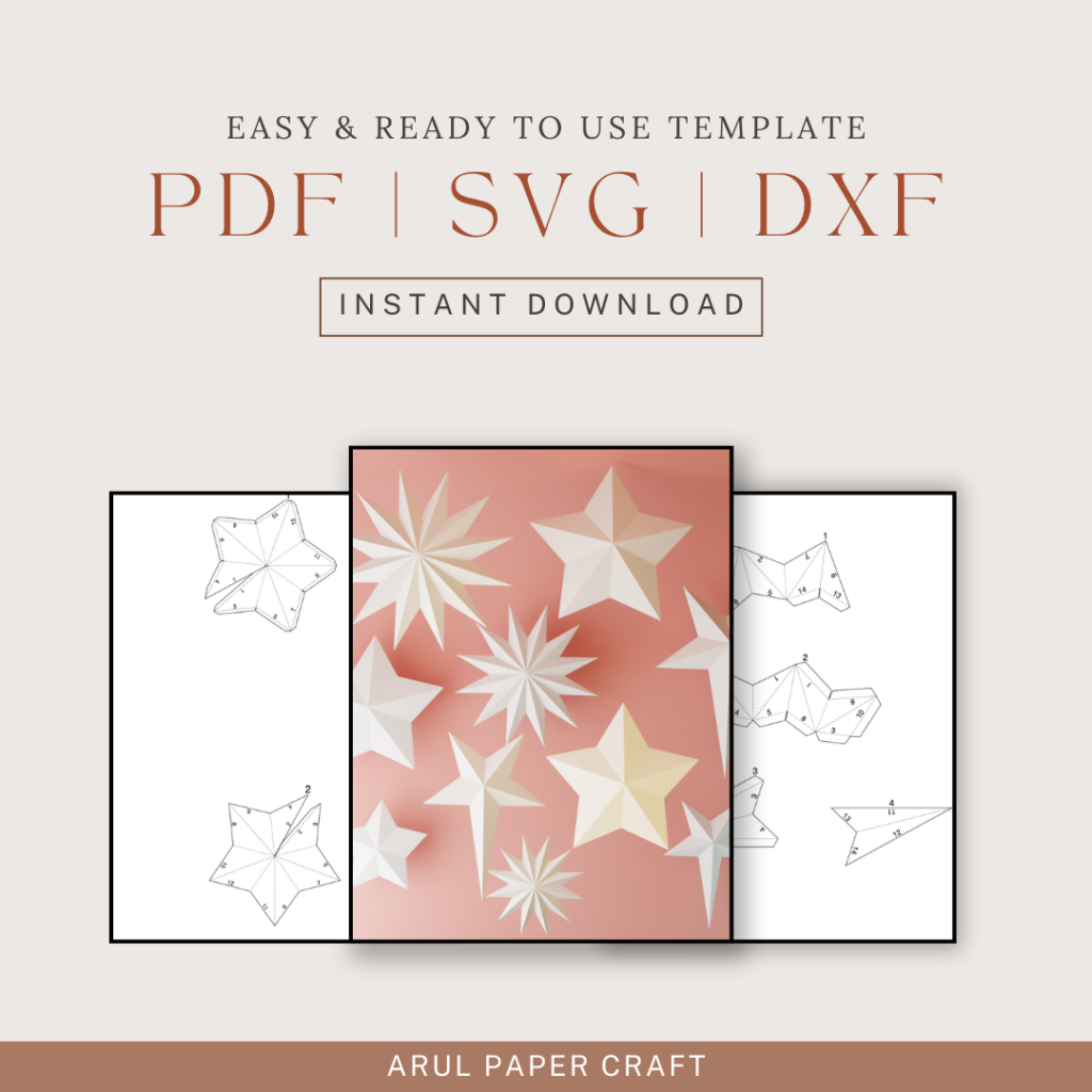 Different variety Star 3D Papercraft, multiple size template DIY model ...