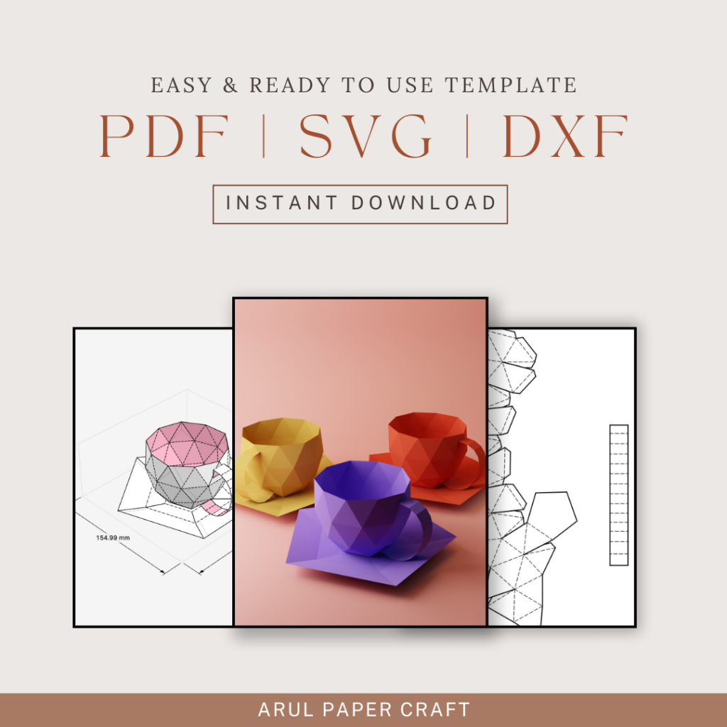 3d Teacup And Saucer LOW POLY DIY Model Template In Pdf, Dxf And Svg ...