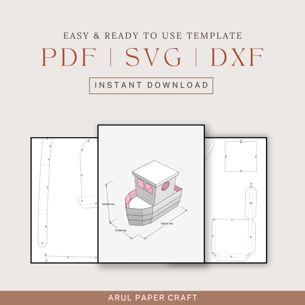 Easy Boat Papercraft low poly 3D DIY Model Template In Pdf, Dxf, Png ...